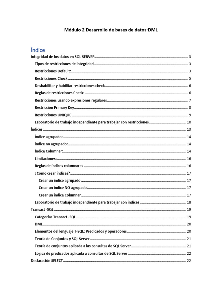 Módulo 2 Desarrollo de Bases de Datos | PDF | SQL | Servidor SQL de Microsoft