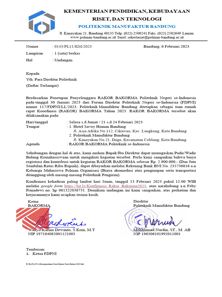 Undangan RAKOR Bakorma Feb 2023 | PDF | Teknologi & Rekayasa