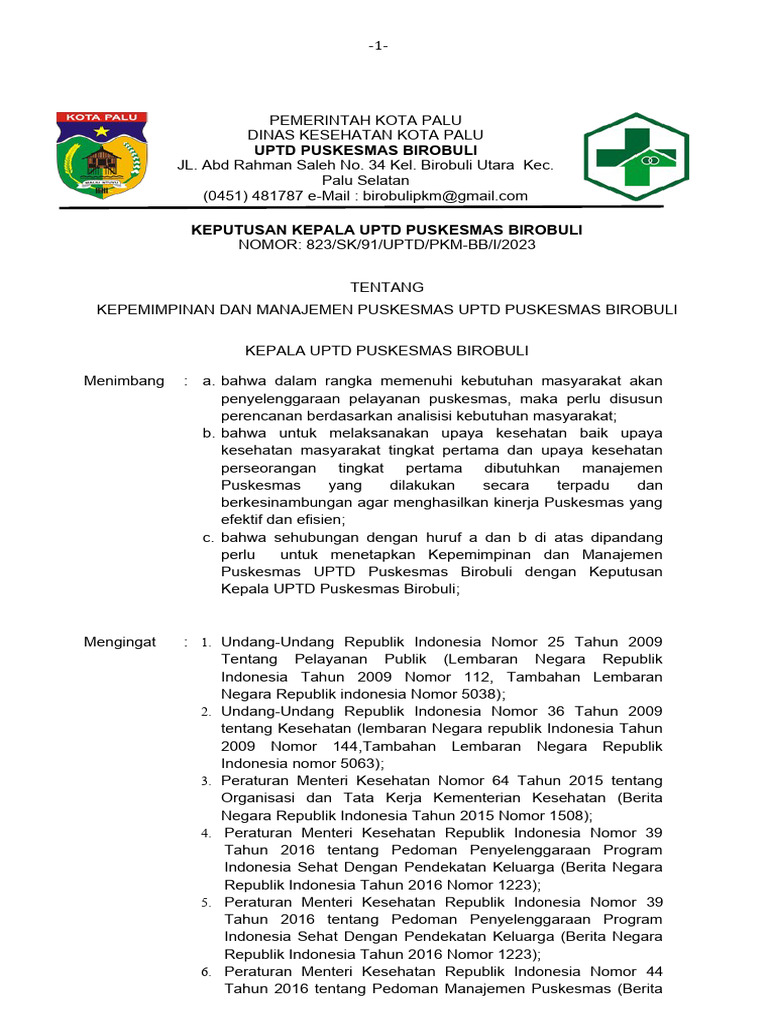 Permenkes No. 44 Tahun 2016 Tentang Pedoman Manajemen Puskesmas | PDF