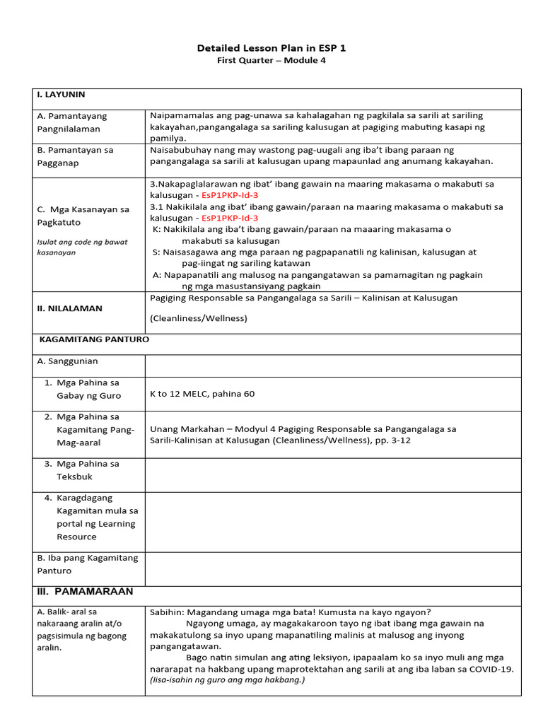 EsP1 - Lesson Plan - Module4 - Q1 | PDF