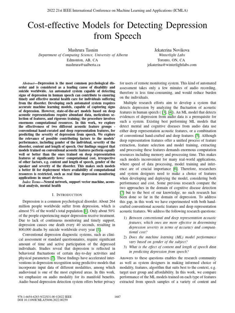 Detecting Depression From Speech | PDF | Machine Learning | Deep Learning Detecting Depression From Speech | PDF | Machine Learning | Deep Learning