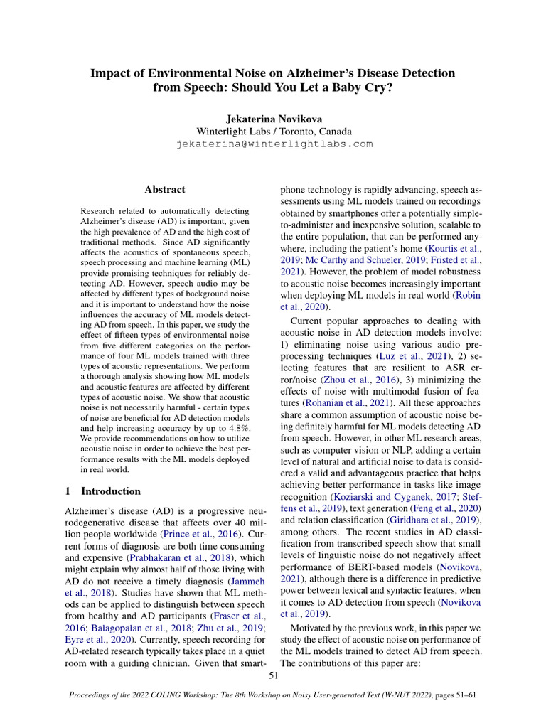 Detecting Alzheimer From Speech Pdf Noise Acoustics