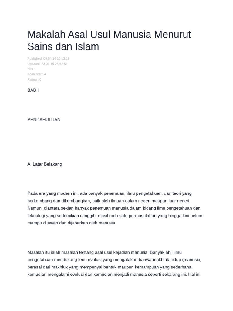 Asal Usul Manusia: Sains vs Islam | PDF | Agama & Spiritualitas