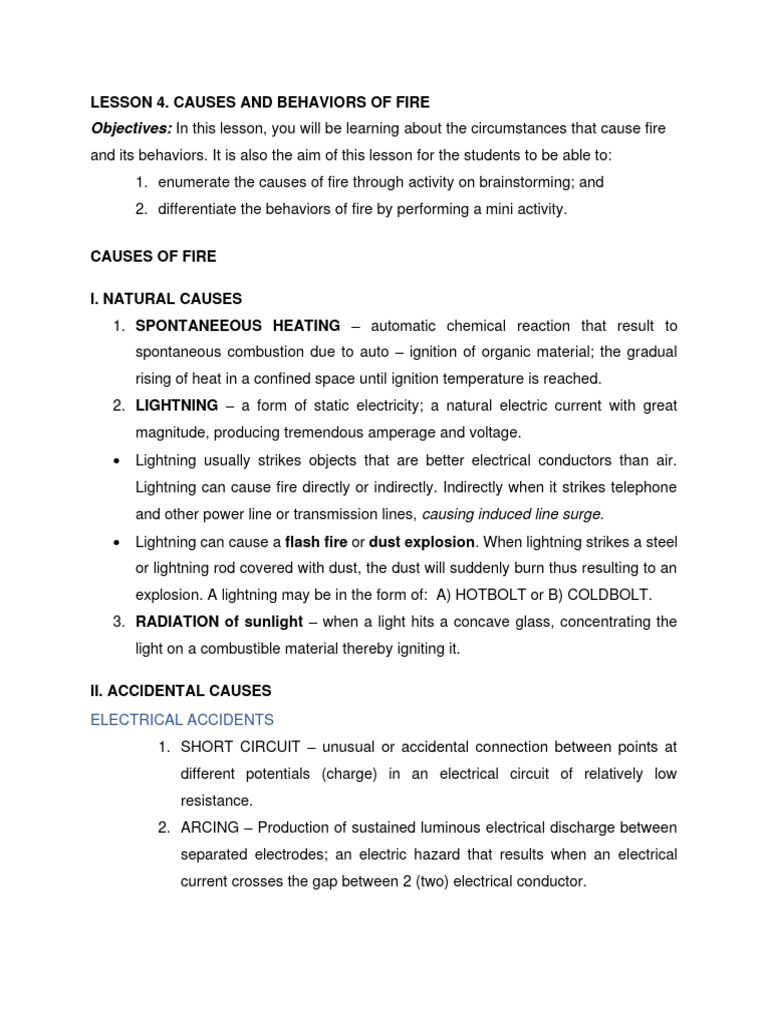 Lesson 4. Causes and Behaviors of Fire | PDF | Combustion | Fires
