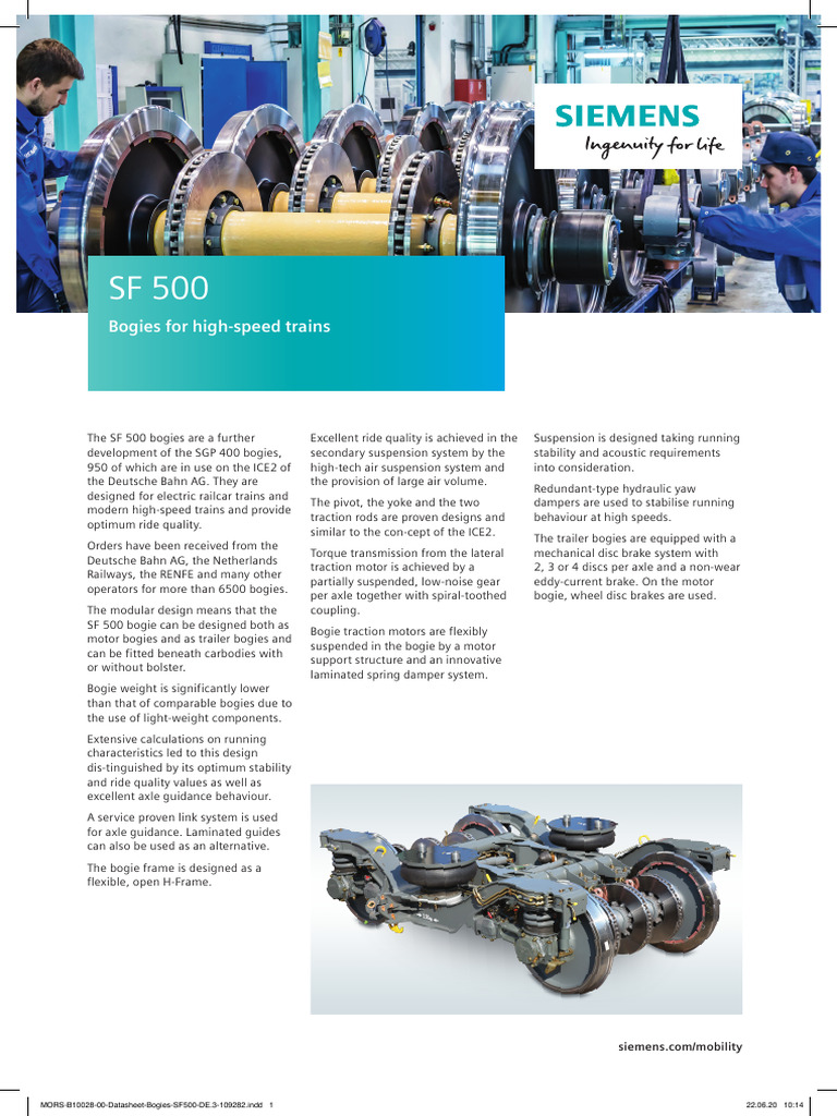 Siemens ICE 2 Bogie Partial Datasheet | PDF | Electric Motor | High ...