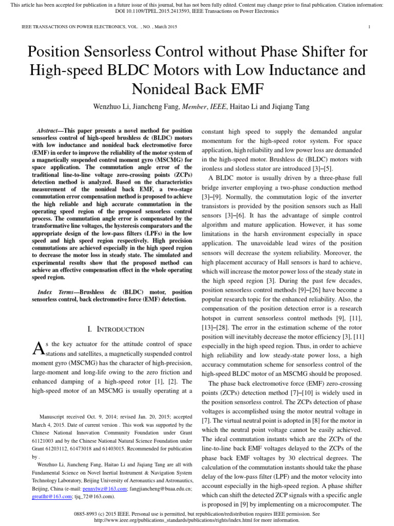 Sensorless Control for High-Speed BLDC Motors | PDF | Electric Motor ...