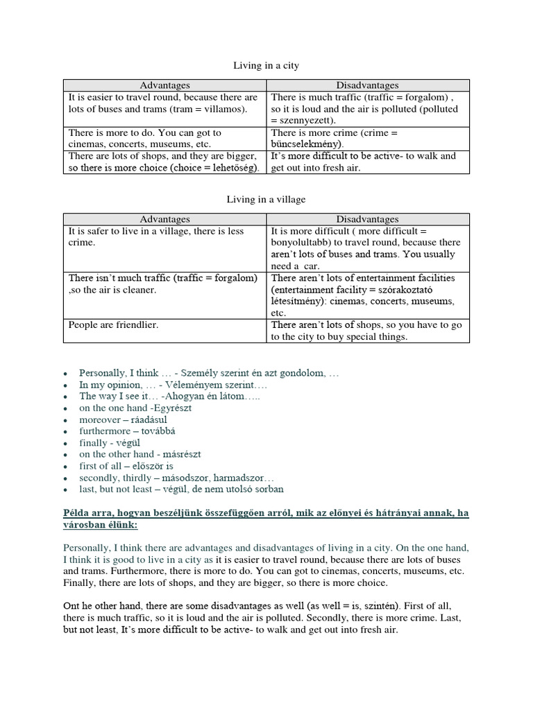 Advantages and Disadvantages of Living in A City, Village | PDF ...