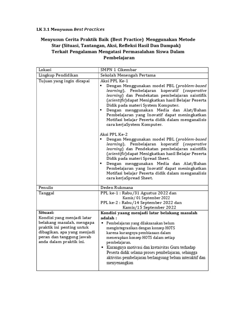 LK 3. Menyusun Best Practices-Deden Rukmana | PDF