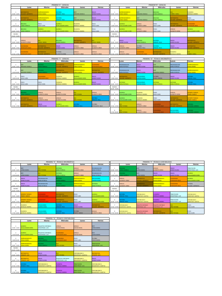Cursos - Horario Seccion Vespertina | PDF
