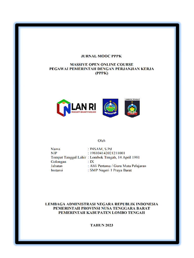 Jurnal MOOC PPPK GURU TA 2023 INSAM | PDF