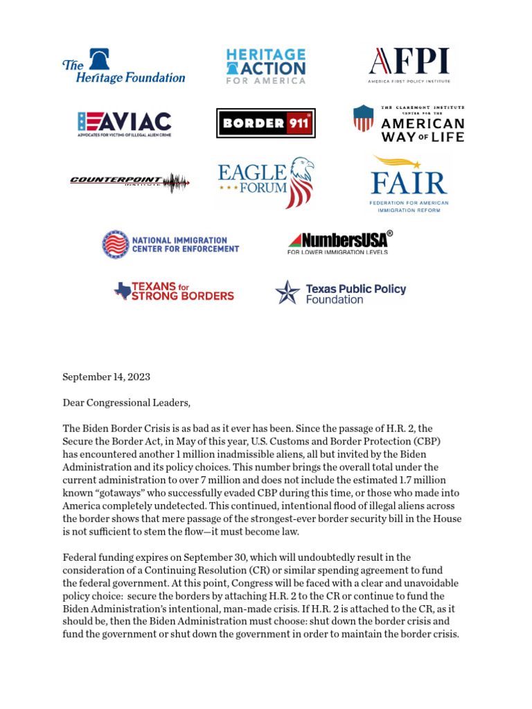Funding HR2 Coalition Letter | PDF | Illegal Immigration | United ...