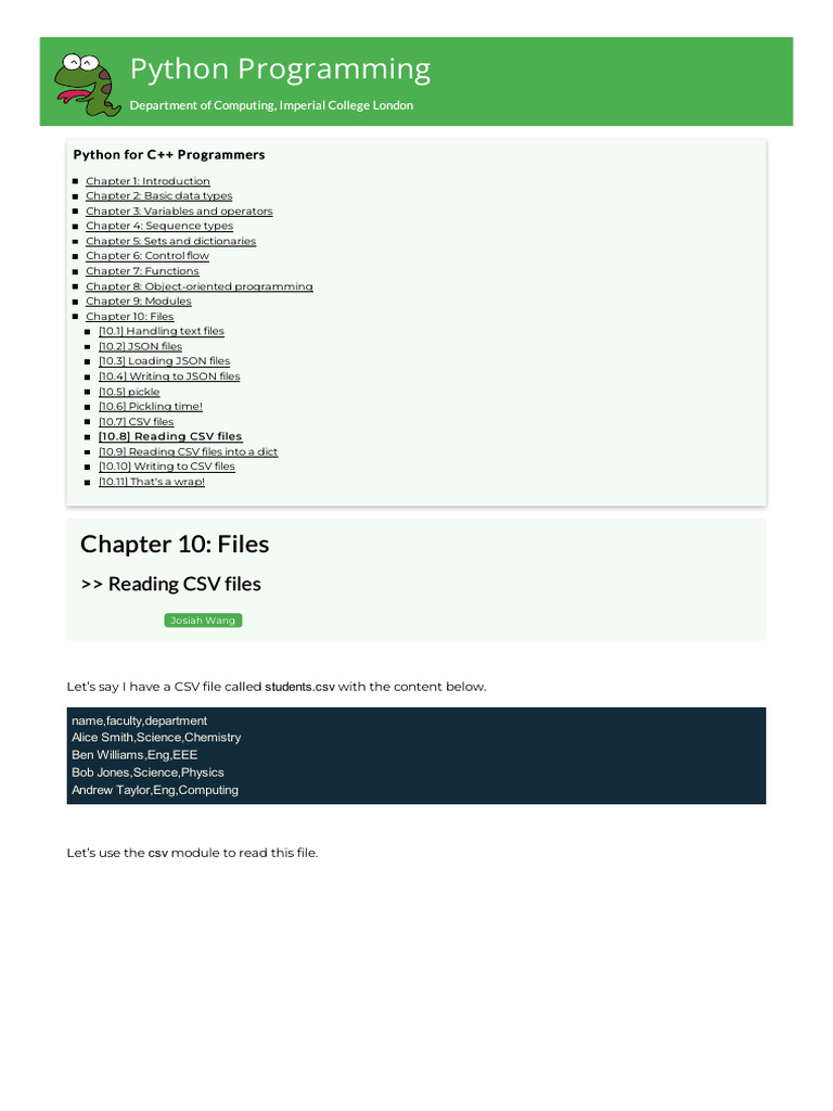 Python Pages Doc Ic Ac Uk Cpp Lessons Cpp 10 Files 08 Csvread Html