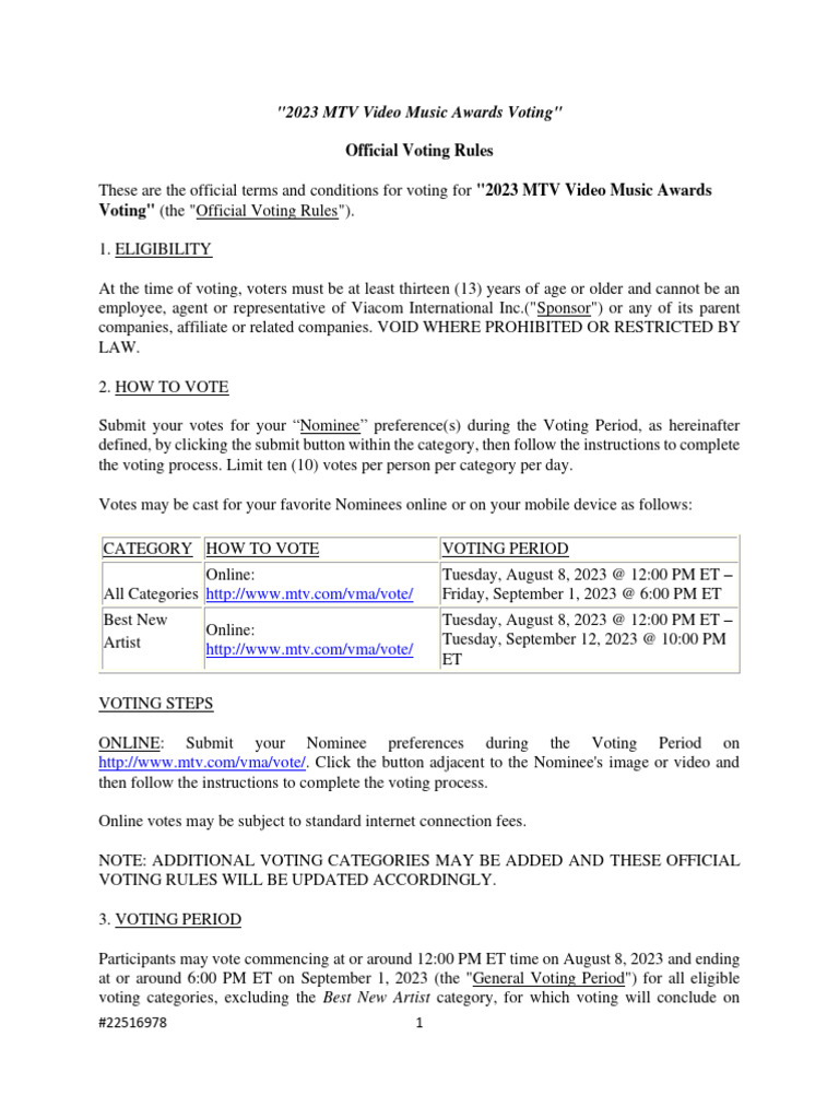 MTVN BALA-1373580-V3-2022 MTV Video Music Awards Voting Rules - With-Twitter-Voting-rev | PDF ...