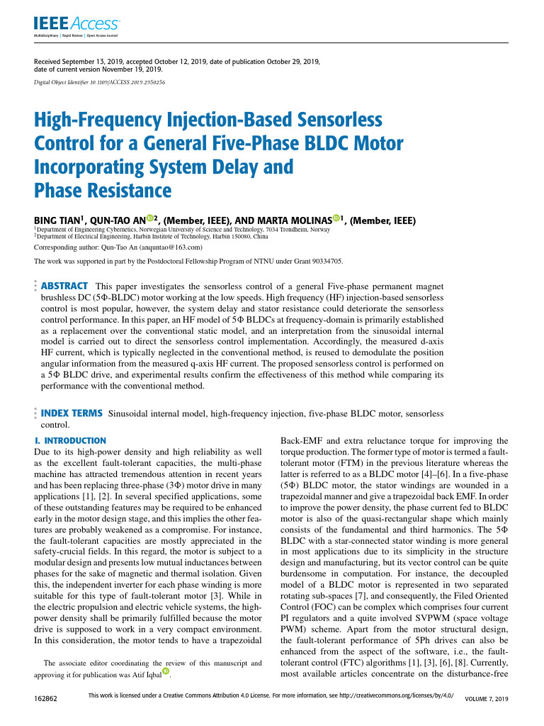 High-Frequency Injection-Based Sensorless | PDF | Electric Motor | Electrical Engineering