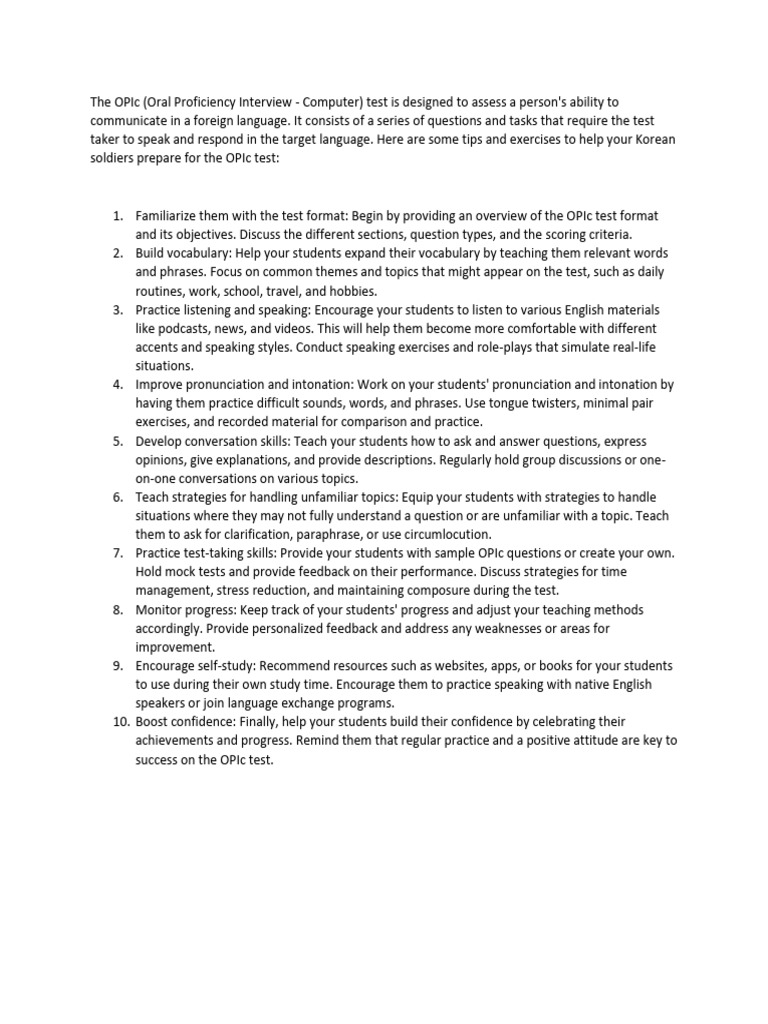 OPIc Format and Common Vocab | PDF | Career & Growth