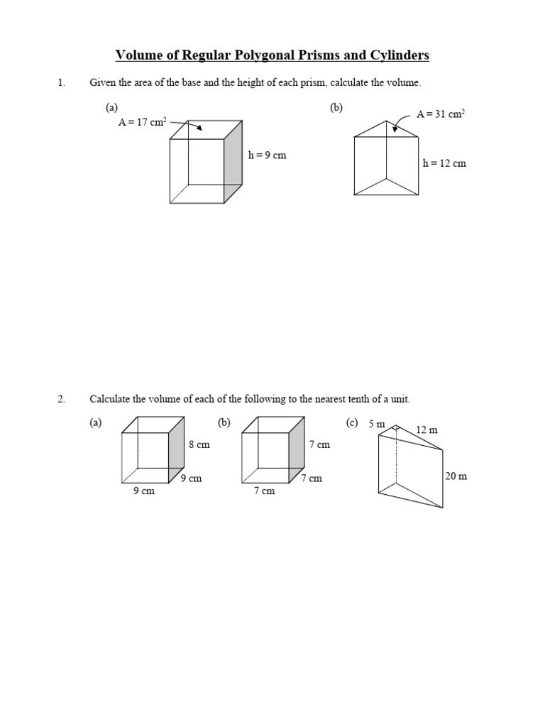 Day 10B - Volume of Regular Polygonal Prisms and Cylinders | PDF ...