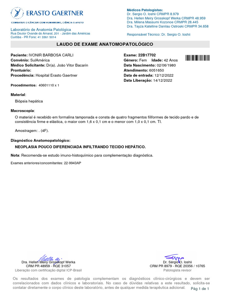 Laudo de Exame Anatomopatológico: Laboratório de Anatomia Patológica | PDF | Anatomia | Sistema ...