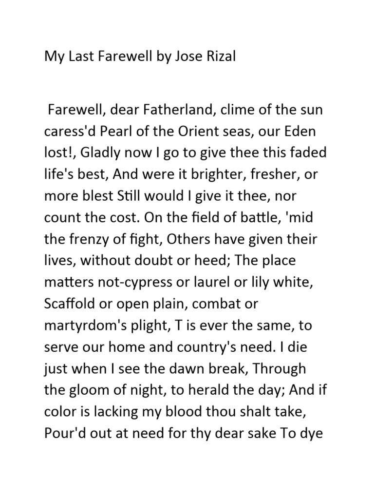 My Last Farewell by Jose Rizal | PDF | Law | Religion & Spirituality My Last Farewell by Jose Rizal | PDF | Law | Religion & Spirituality