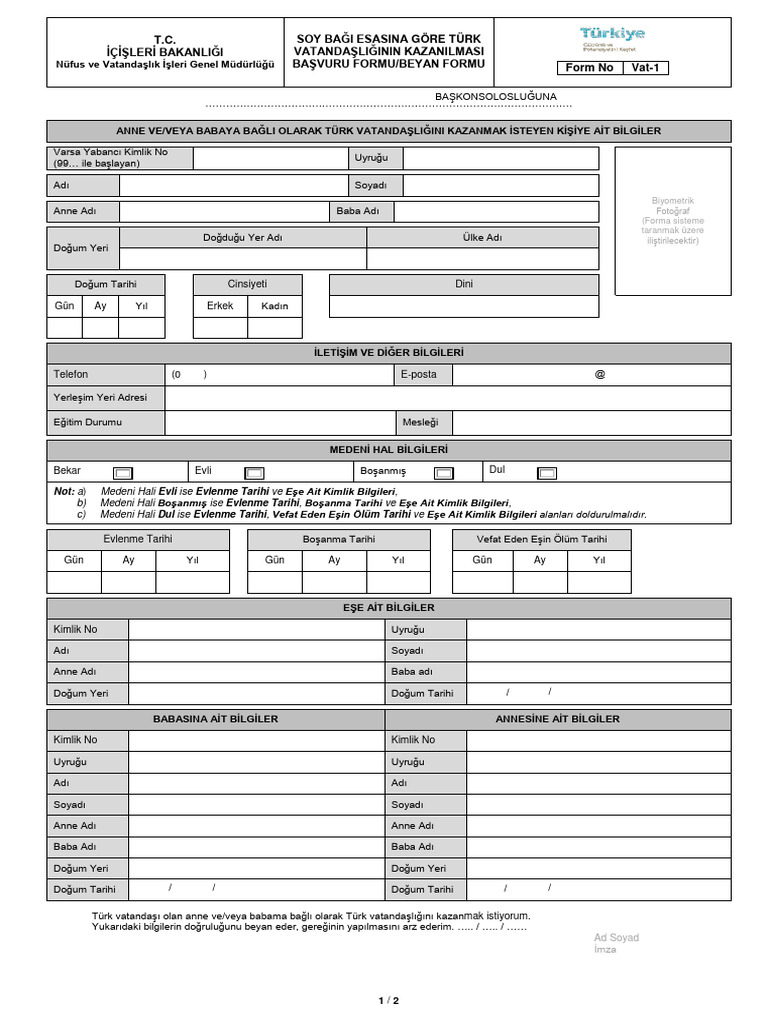 Vat1 FormOnsekizYasUstuYurtdisiBildirim | PDF