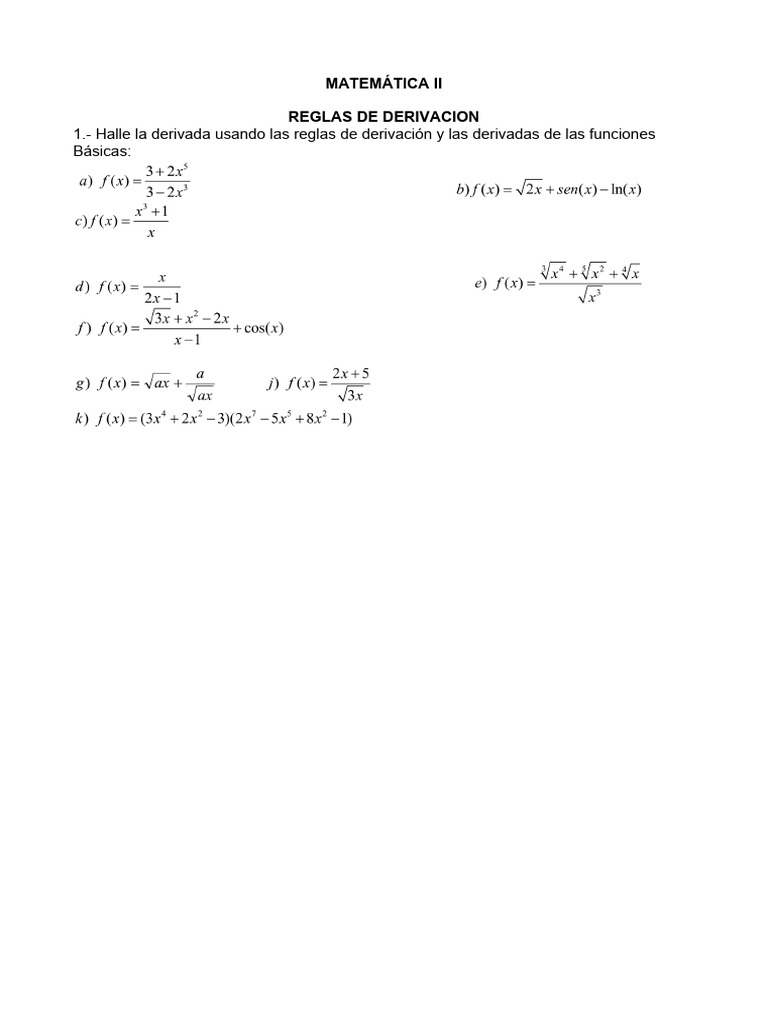 Guía 1 - Reglas Básicas de La Derivada | PDF