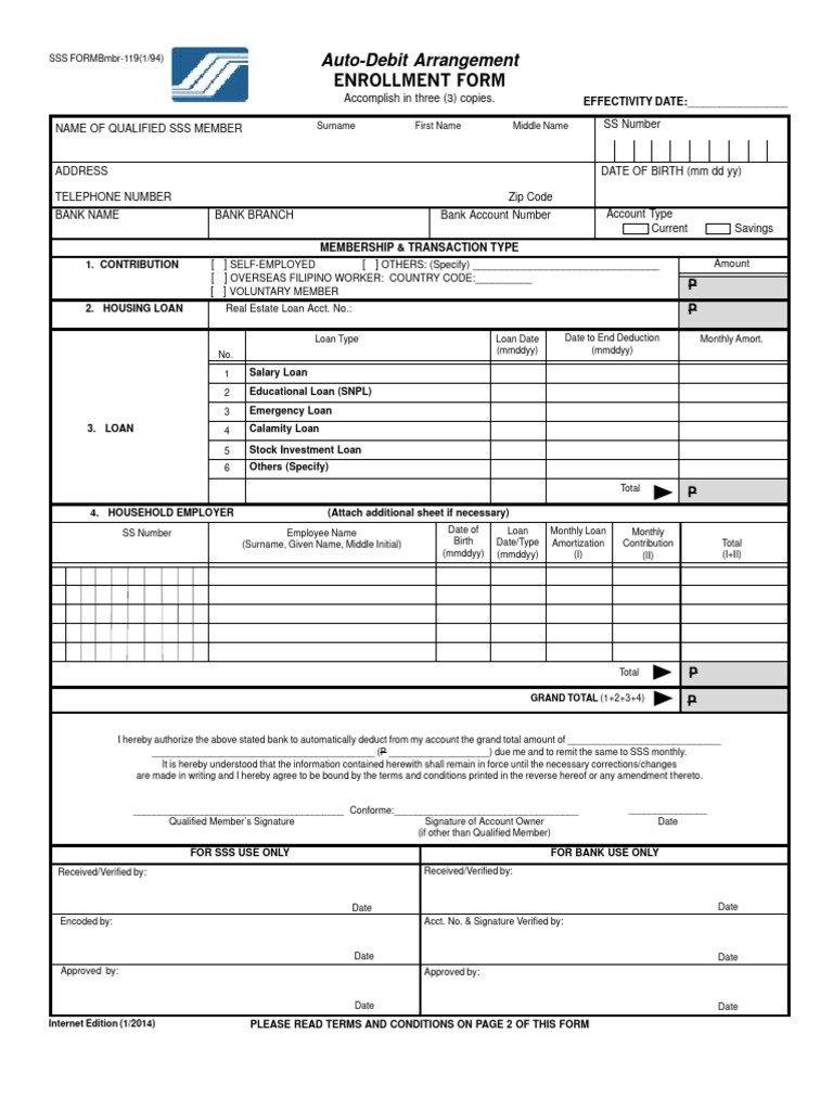 SSSForm ADA Enrollment | PDF | Banks | Debit Card
