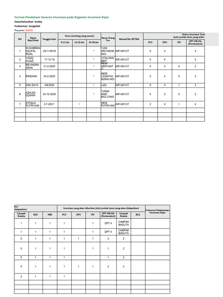 Format Pendataan Dan Pencatatan Pelaksanaan Imunisasi Kejar - Posyandu ... Format Pendataan Dan Pencatatan Pelaksanaan Imunisasi Kejar - Posyandu ...