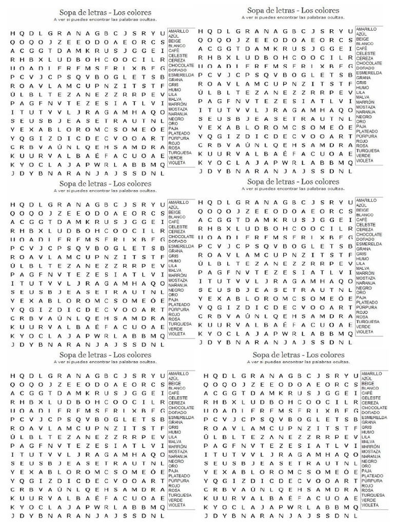 Sopa de Letras - Colores | PDF