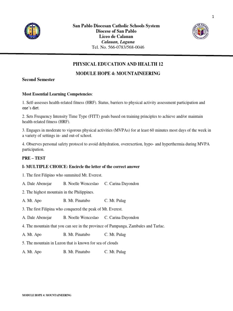 Module Pe and Health 12 Second Semester | PDF | Cardiopulmonary ...