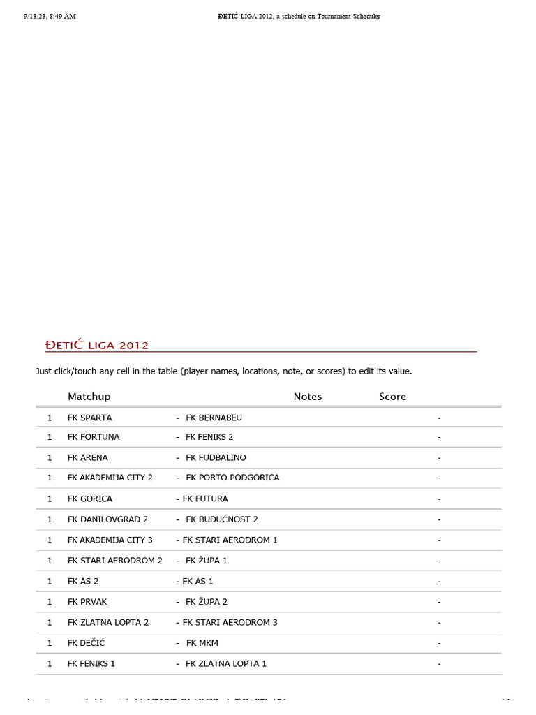 Đetić Liga 2012 Raspored | PDF | Sports Clubs | Football Codes