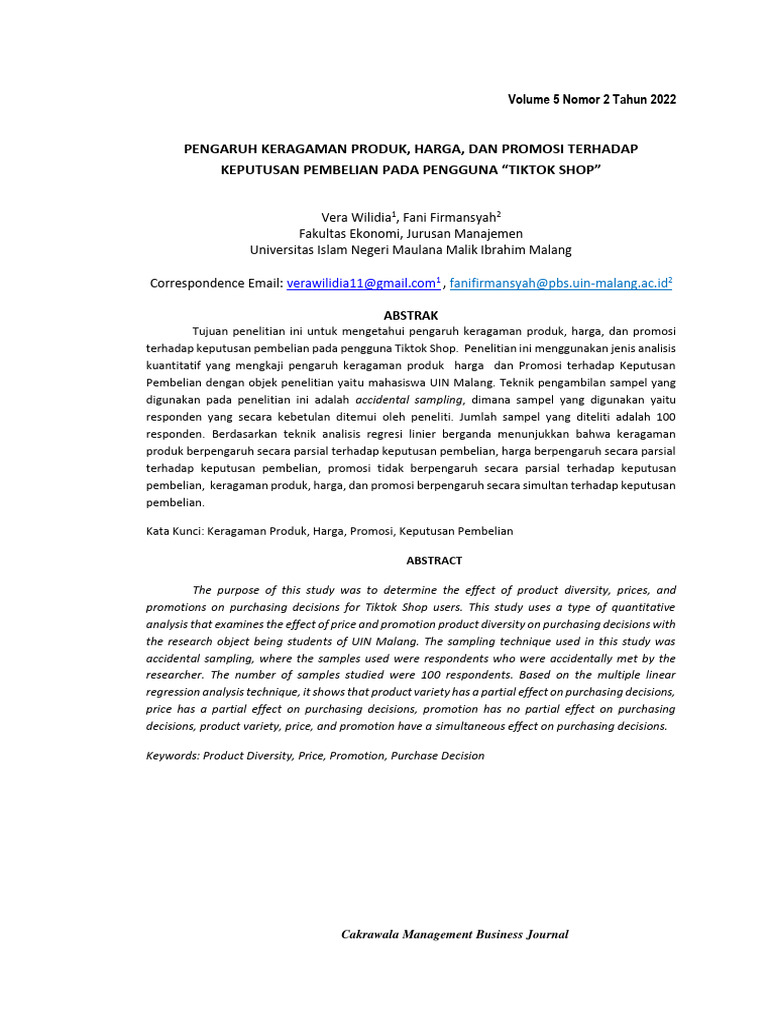 Pengaruh Keragaman Produk, Harga, Dan Promosi Terhadap Keputusan Pembelian Pada Pengguna "Tiktok ...