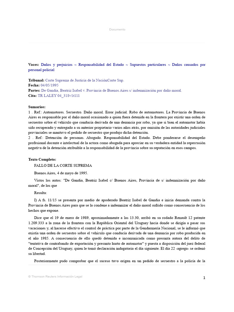 CSJN De Gandía | PDF | Daños y perjuicios | Ley procesal