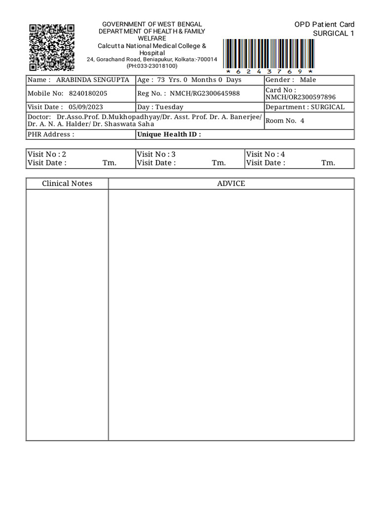 OPD Patient Card: Surgical Visit | PDF | Wellness
