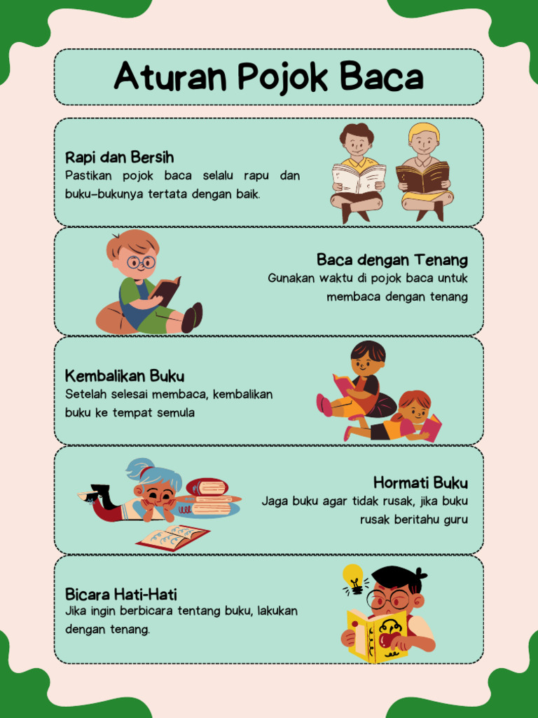 Poster Pendidikan Hijau Dan Krem Ilustrasi Aturan Pojok Baca - 20230913 - 092431 - 0000 | PDF