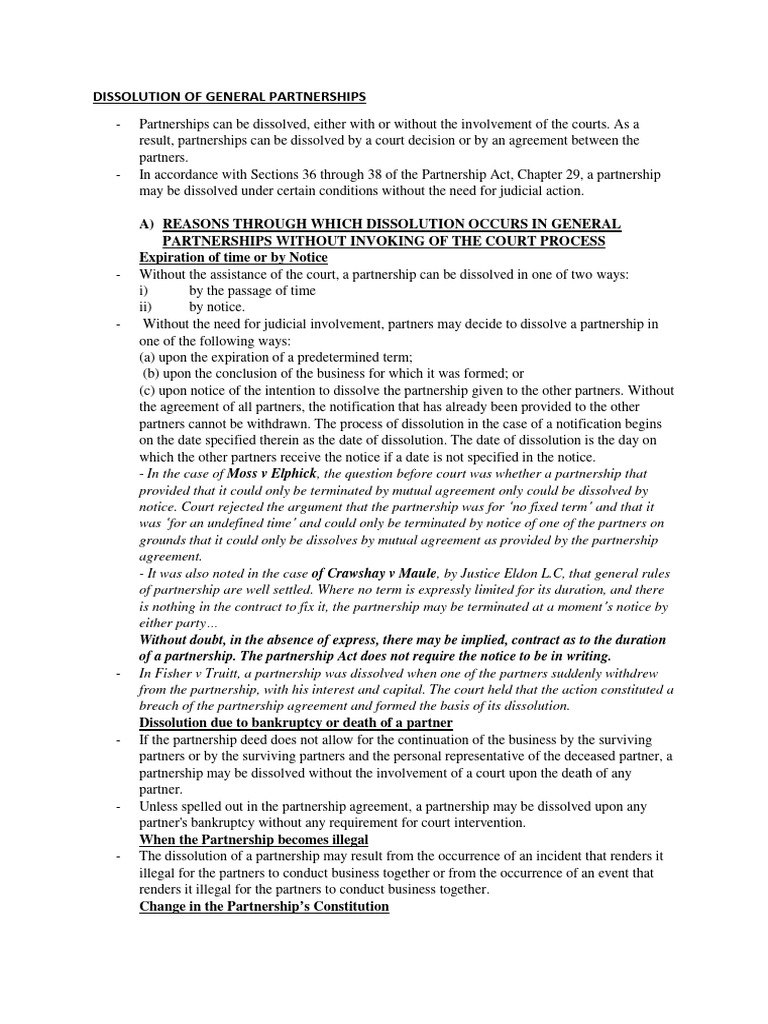 Dissolution of General Partnerships Cy | PDF | Partnership | Liquidation