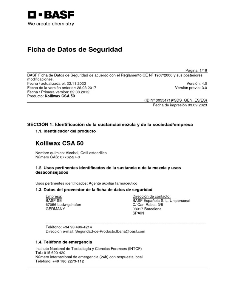 Kolliwax+CSA+50_000000000030554719_SDS_GEN_ES_es_3-0 | PDF | Toxicidad ...