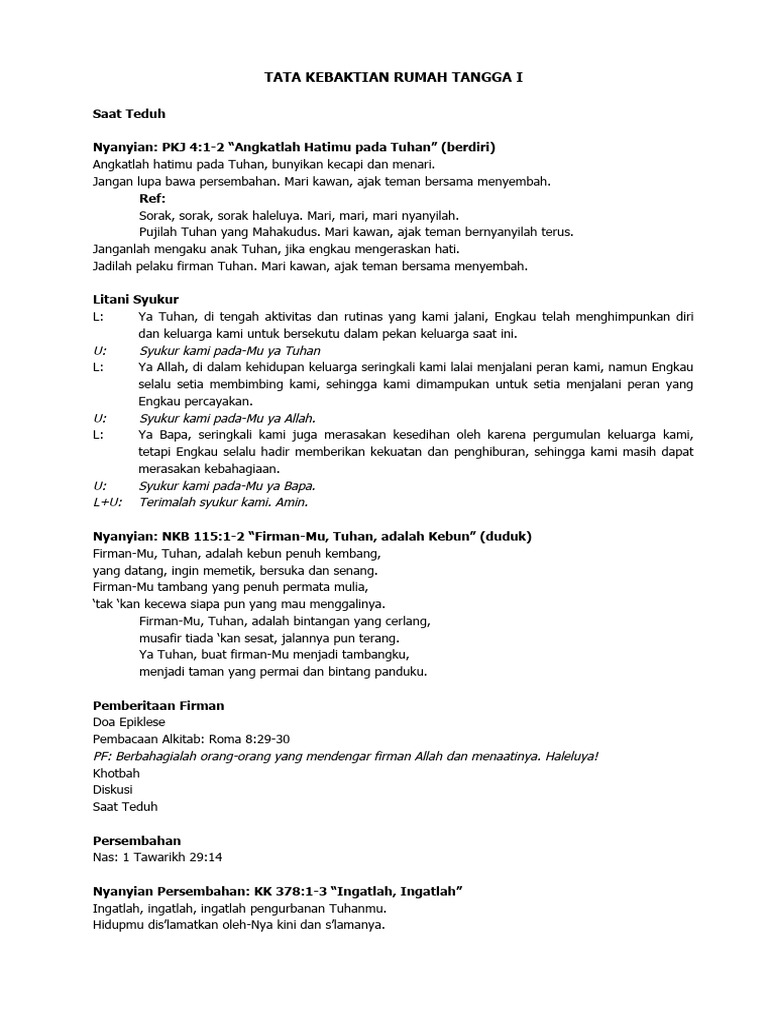 Tata Kebaktian Rumah Tangga I | PDF