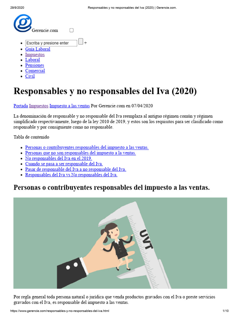 3 Responsables Y No Responsables Del Iva 2020 Pdf Impuesto Al