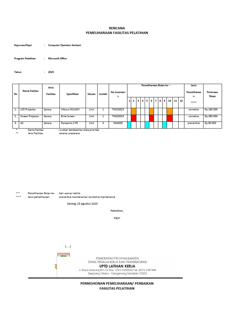 2-Template-Rencana, Permohonan, Laporan Pemeliharaan Fasilitas ...