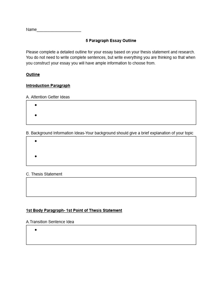 5 Paragraph Essay Outline | PDF