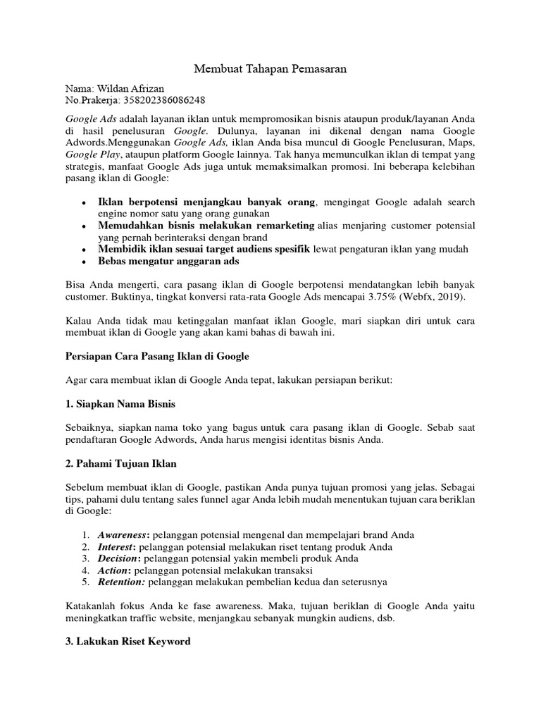 TPM 3-Membuat Tahapan Pemasaran - (Wildan Afrizan) | PDF