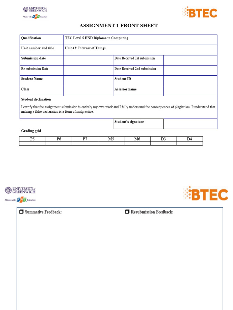 1 - 43-IoT - Assignment 2 Frontsheet 2021 | PDF | Computers