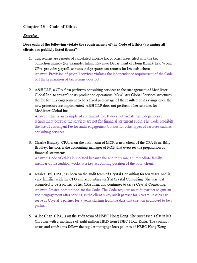 Chapter 25 Exe - Code of Conduct - Answer | PDF | Financial Audit ...