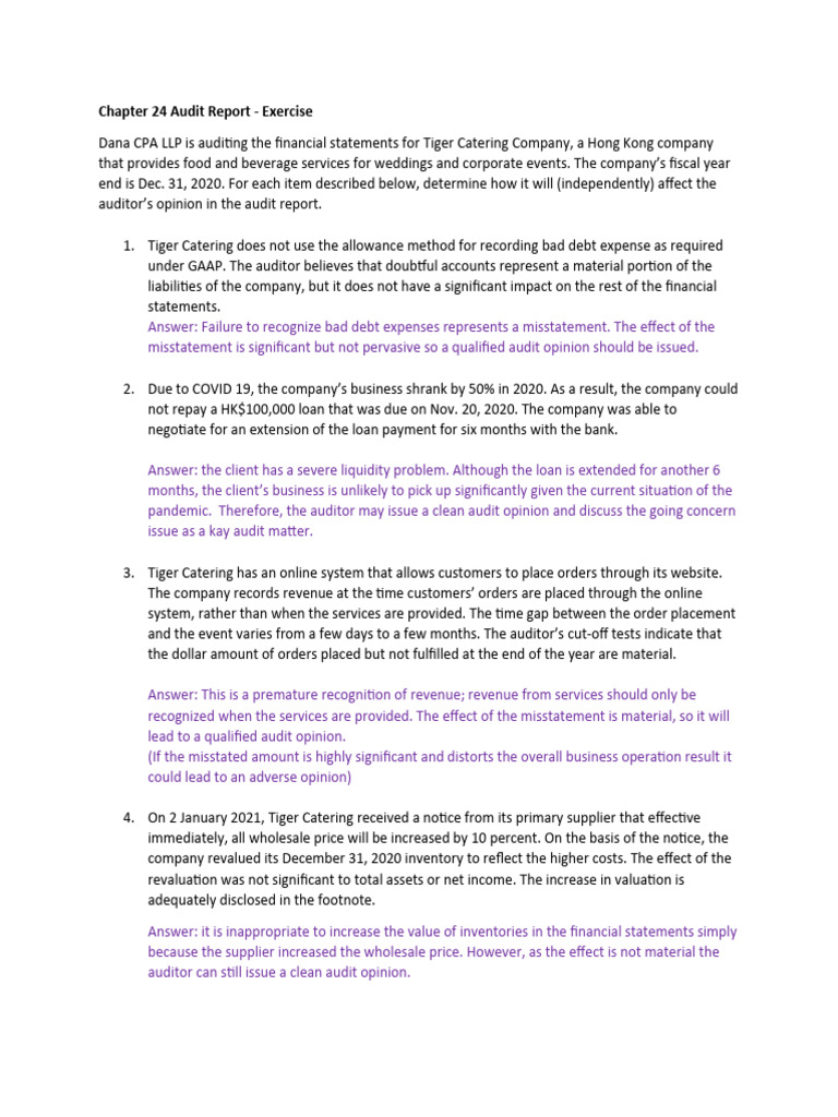 Chapter 24 Exe - Audit Report - Answer | PDF | Auditor's Report | Audit