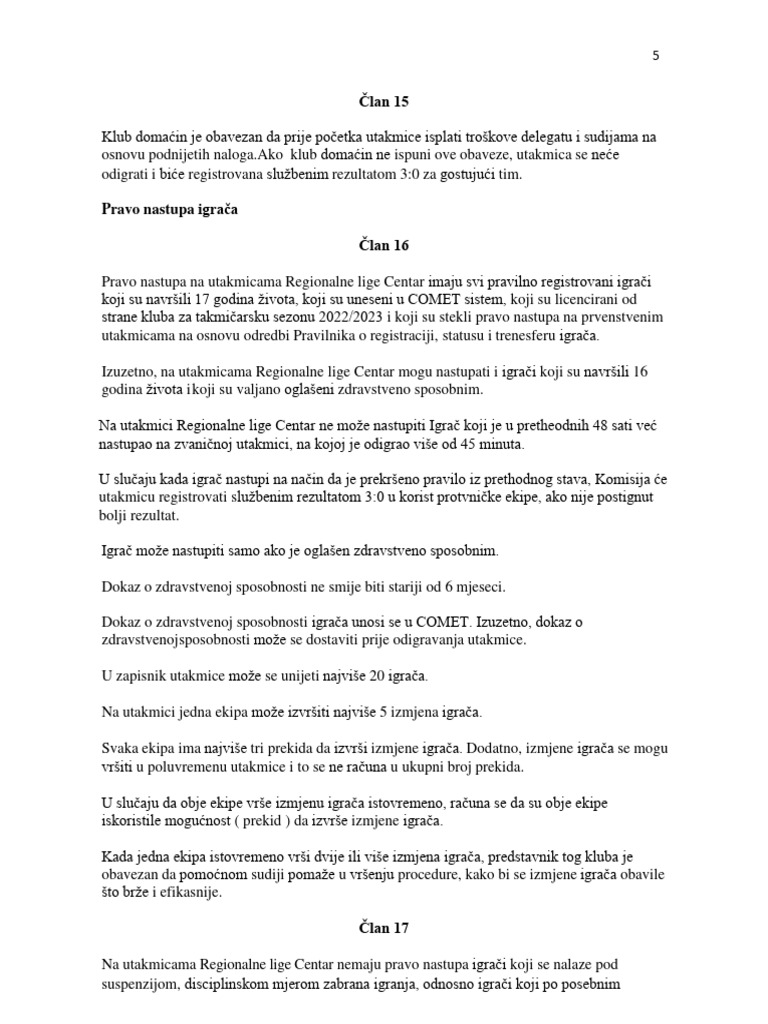 Propozicije Regionalna Liga Centar 22-23-5 | PDF