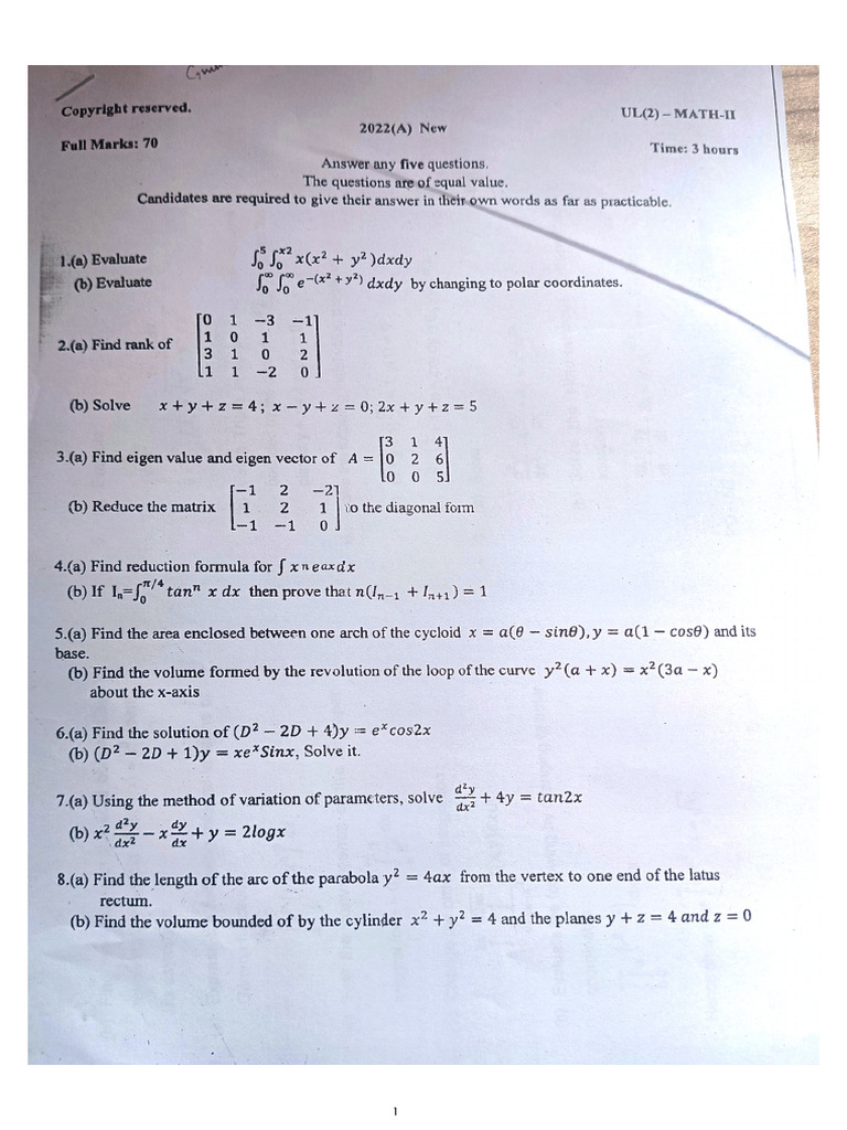 5yrs Pyq (Math-2) | PDF