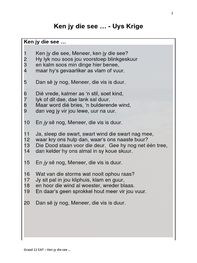 Ken Jy Die See - Finaal | PDF