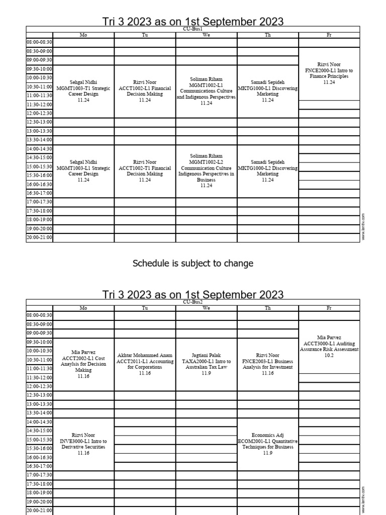 UG Schedule - 02092023 | PDF
