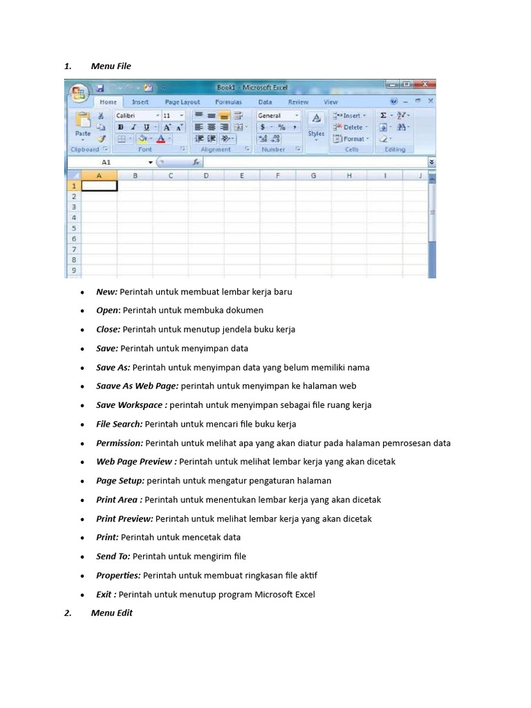 Menu dan Fungsi Microsoft Excel | PDF | Metode & Bahan Ajar