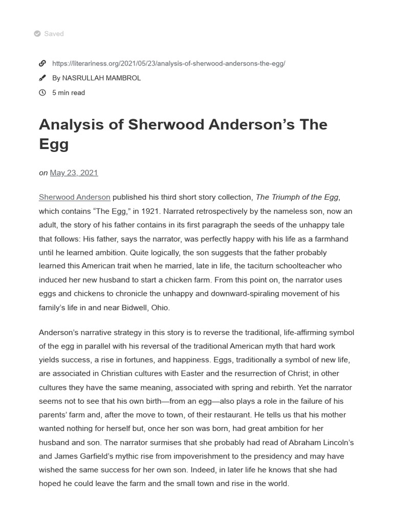 Analysis of Sherwood Anderson's The Egg | PDF | Sherwood Anderson
