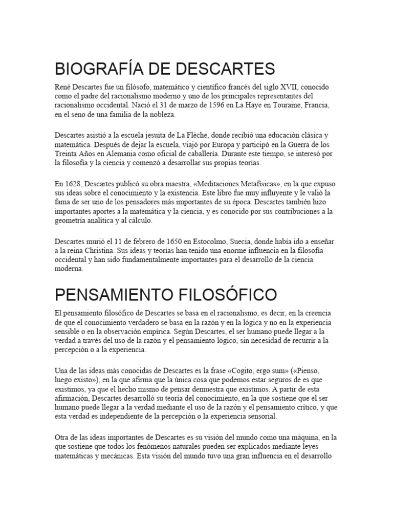 BIOGRAFÍA DE DESCARTES | PDF | René Descartes | Filosofía de la mente